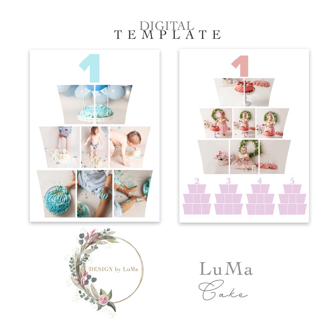 Digital Cake Smash Collage Template, First Birthday Collage Template ...