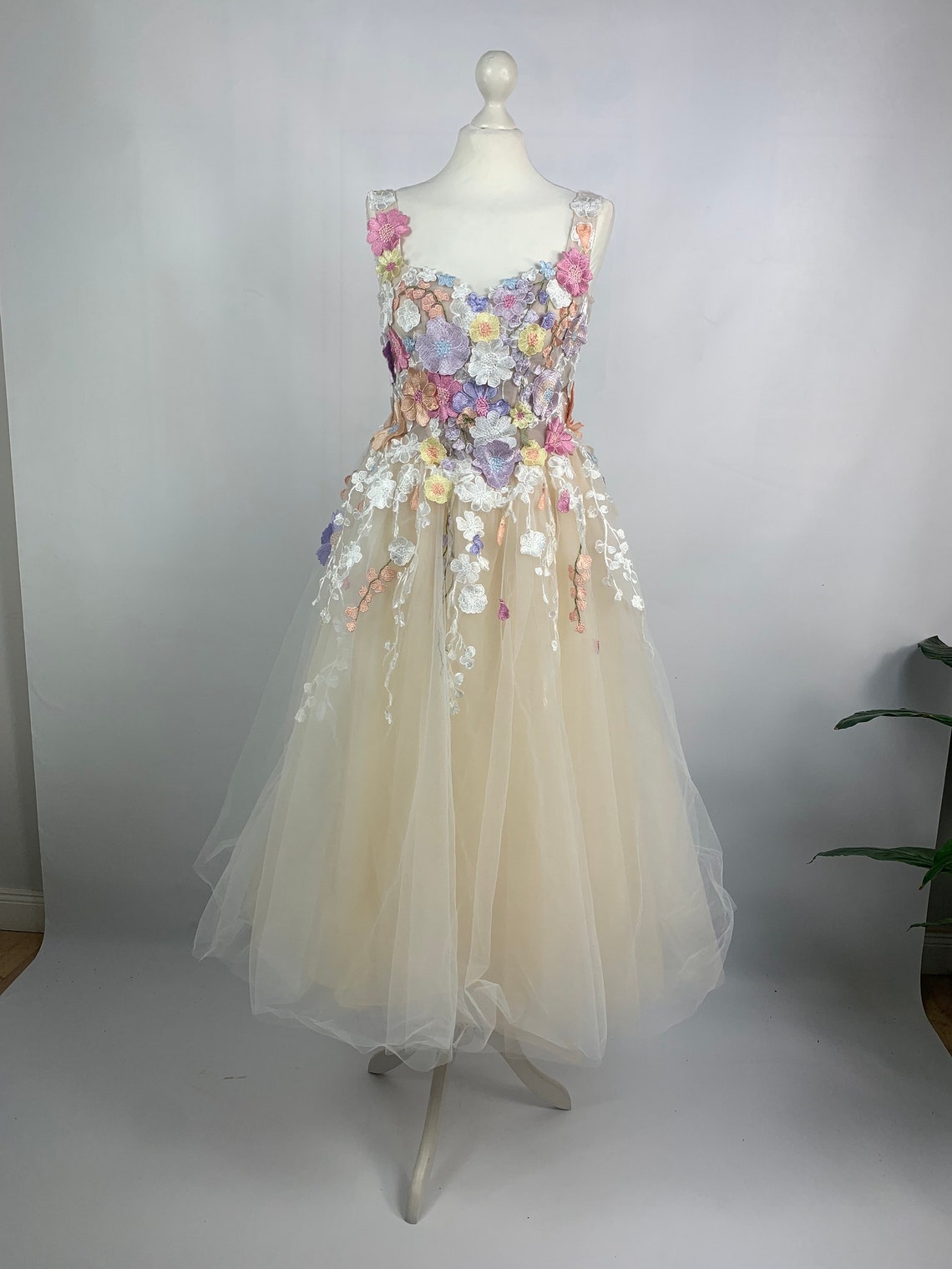 Tulle Corset Dress, Colorful 3D Flowers, Hand-decorated, Wedding ...