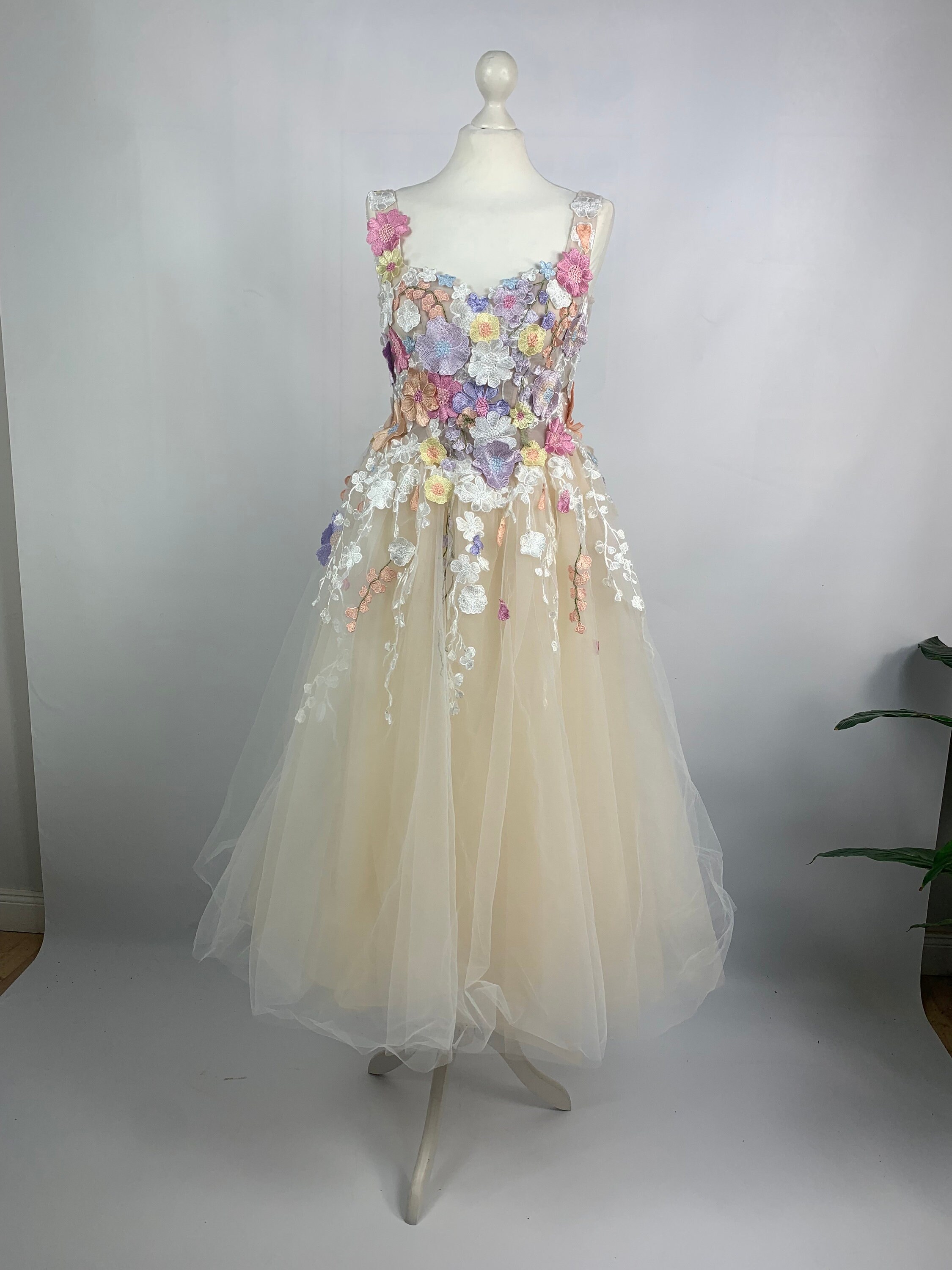 Tulle Corset Dress, Colorful 3D Flowers, Hand-decorated, Wedding ...