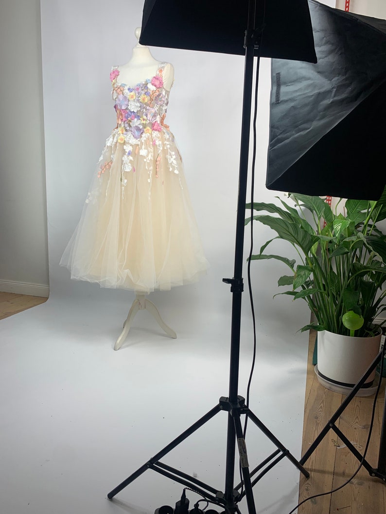 Tulle Corset Dress, Colorful 3D Flowers, Hand-decorated, Wedding ...