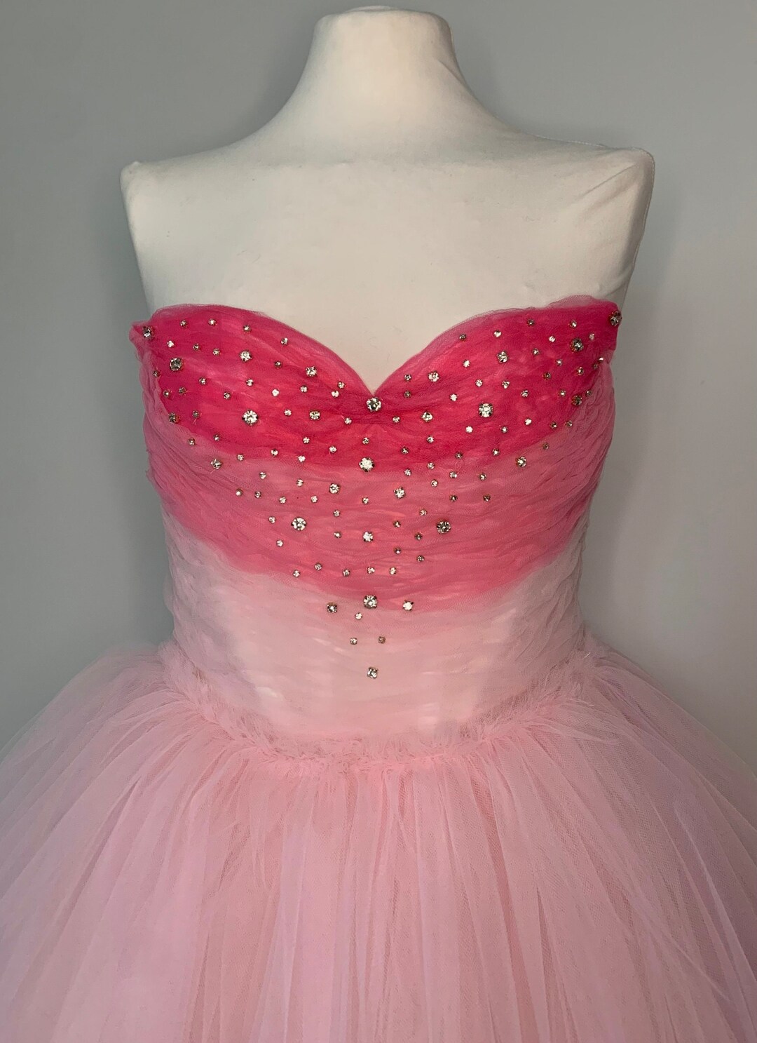 Tulle Corset Dress, Ombre Three Shades of Pink Dress Hand-decorated ...