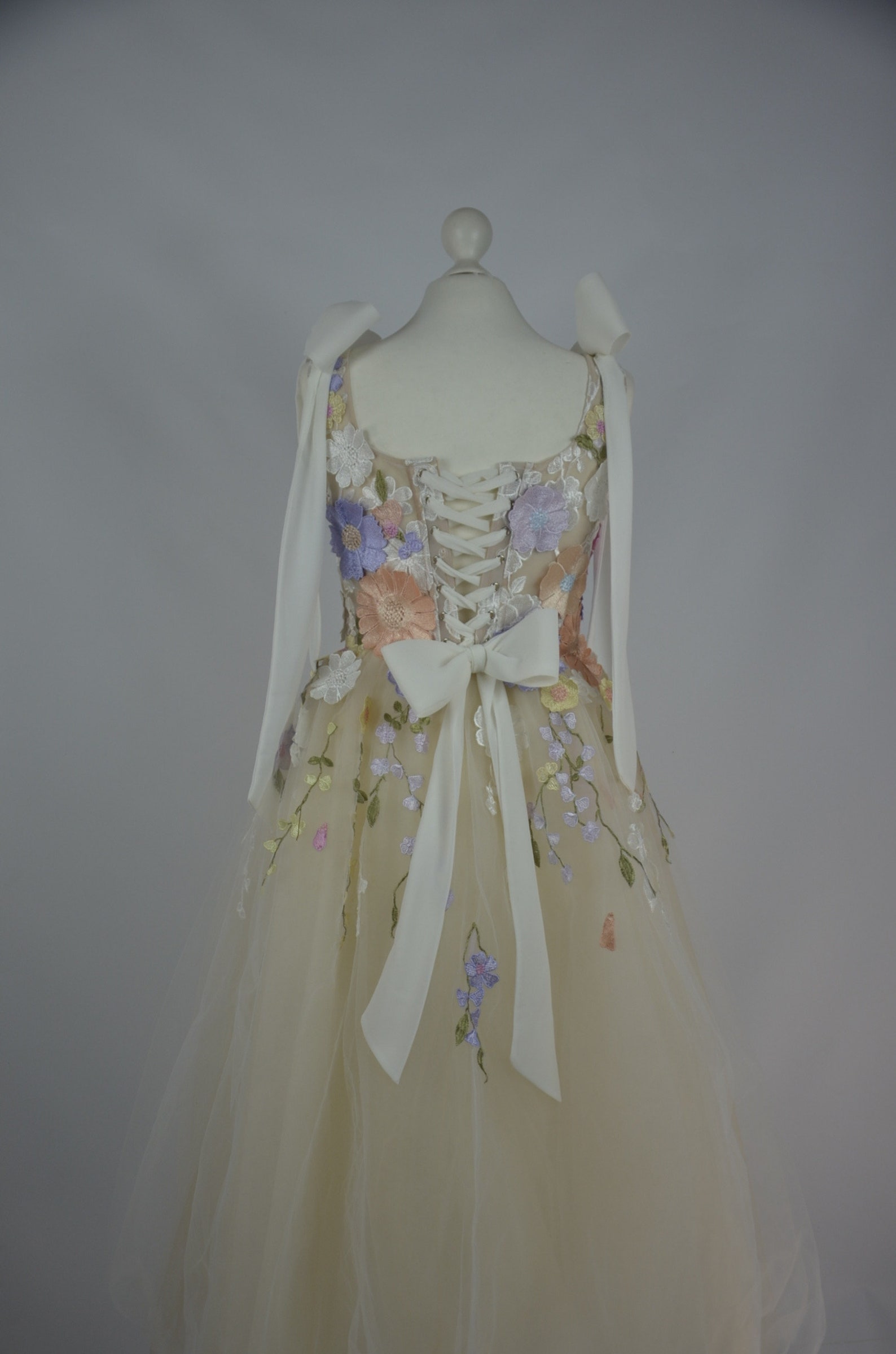 Tulle Corset Dress, Colorful 3D Flowers, Hand-decorated, Wedding ...