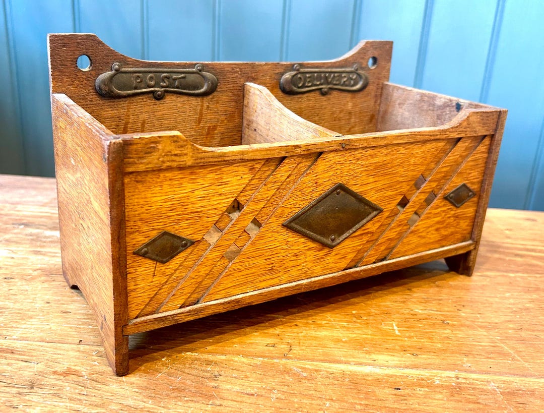 Art Deco Oak Postal Stationary Letter Tray Rack Cabinet Antique ...