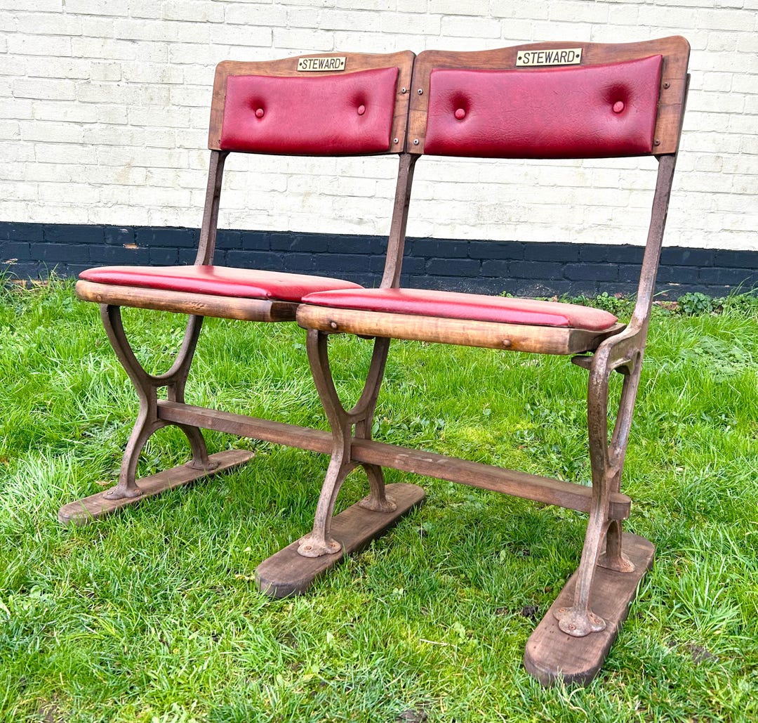 Vintage Two Seater Folding Theatre Cinema Chairs Antique Industrial ...