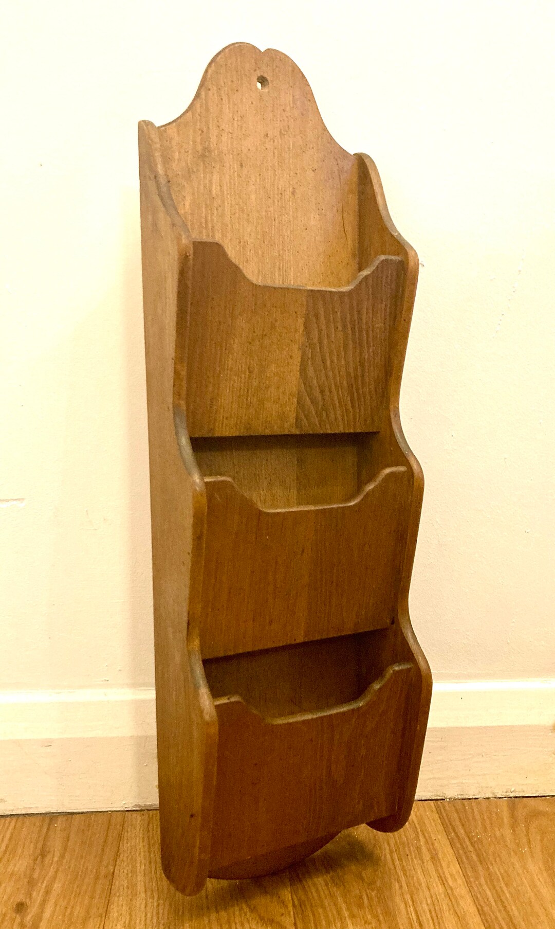 Vintage Wall Mounted Oak Letter Magazine Rack Desk Cabinet Industrial ...