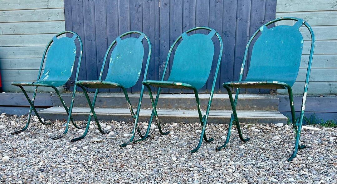 Set of Four Sebel Stak a Bye Industrial Metal Chairs Vintage Restaurant ...