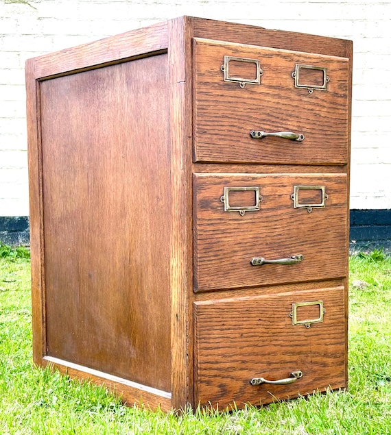 1950s Three Drawer Filing Cabinet Bedside Wooden Desk Industrial Antique Vintage Haberdashery Library Office Etsy