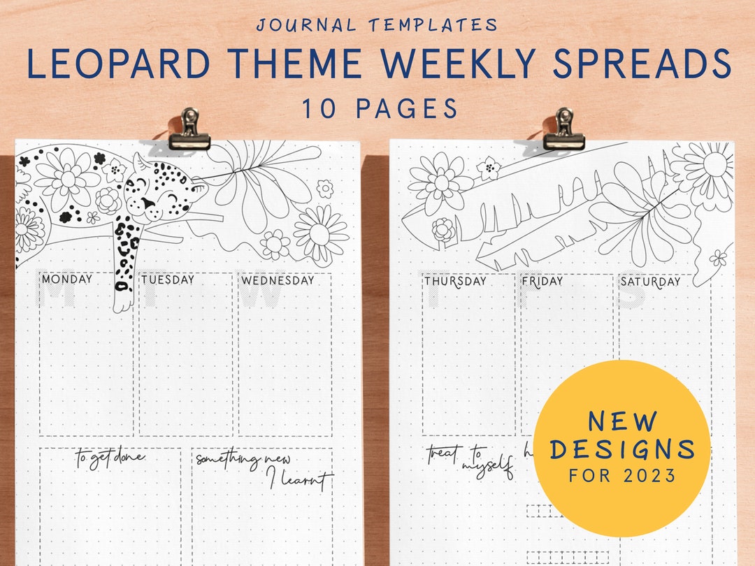 WEEKLY CALENDAR SPREADS | Leopard Theme | Printable Bullet Style ...