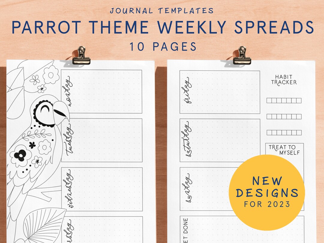 WEEKLY CALENDAR SPREADS Parrot Theme Printable Bullet Style Journal ...