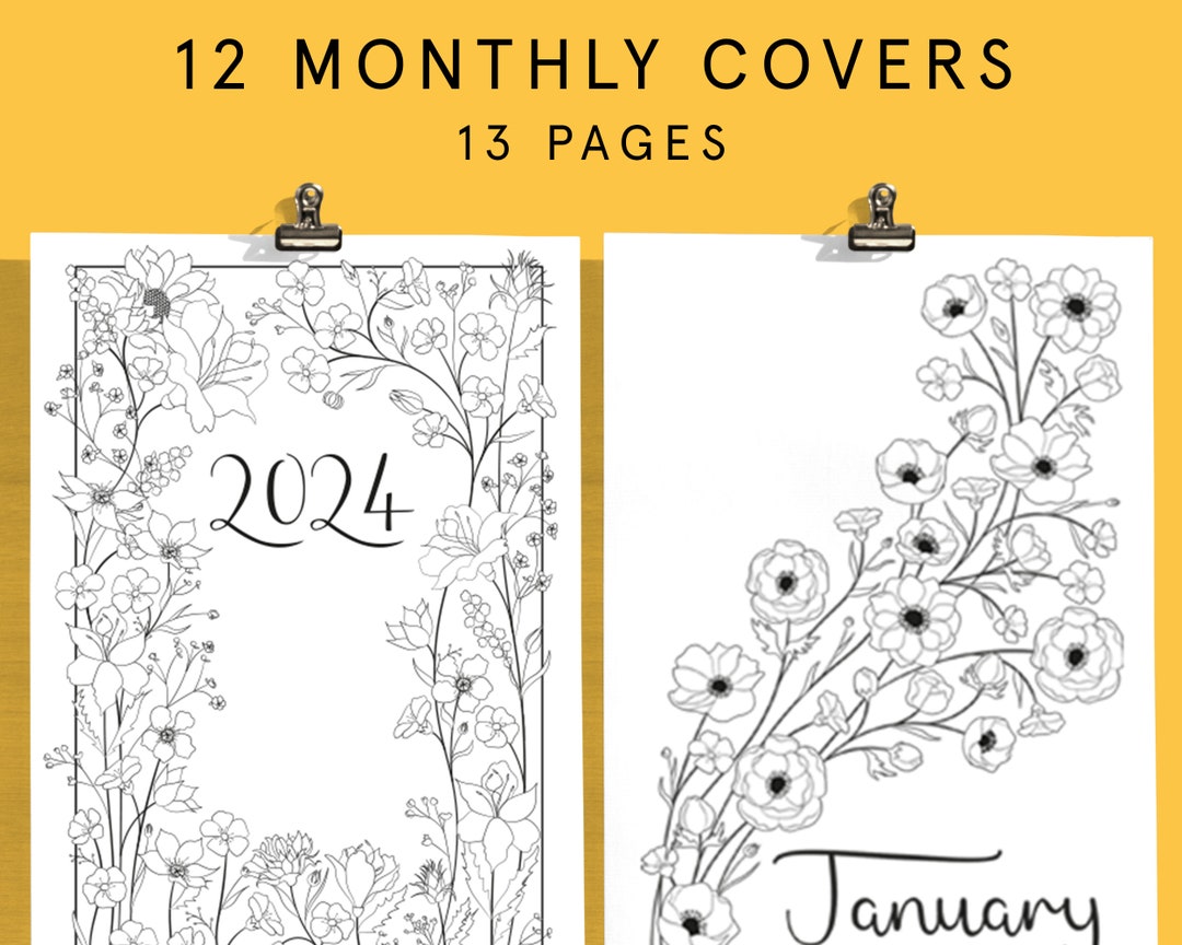 FLORAL MONTHLY COVERS Bullet Style Journal Templates 2024 Printable ...