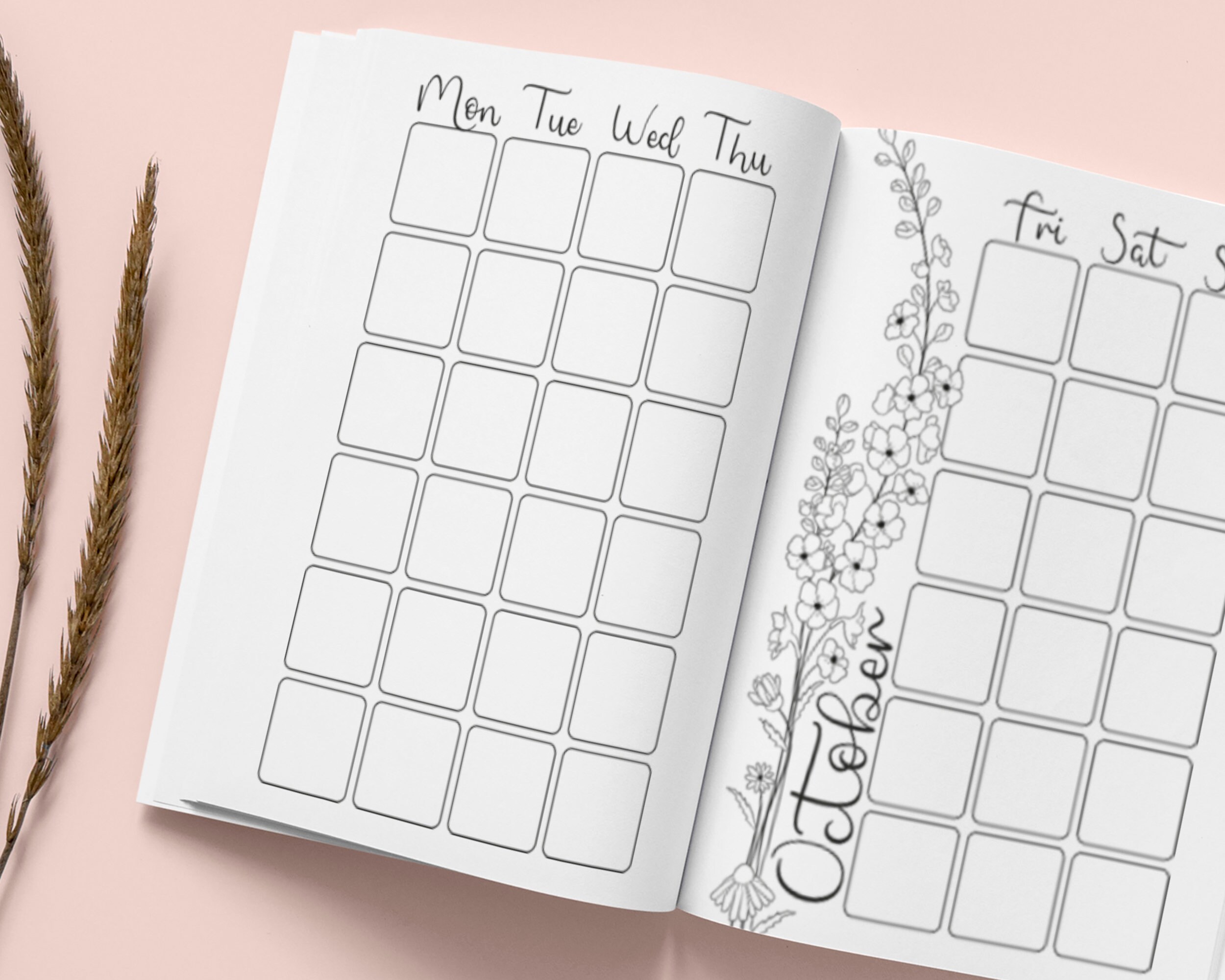 MONTHLY CALENDAR SPREADS Printable Floral Bullet Style - Etsy