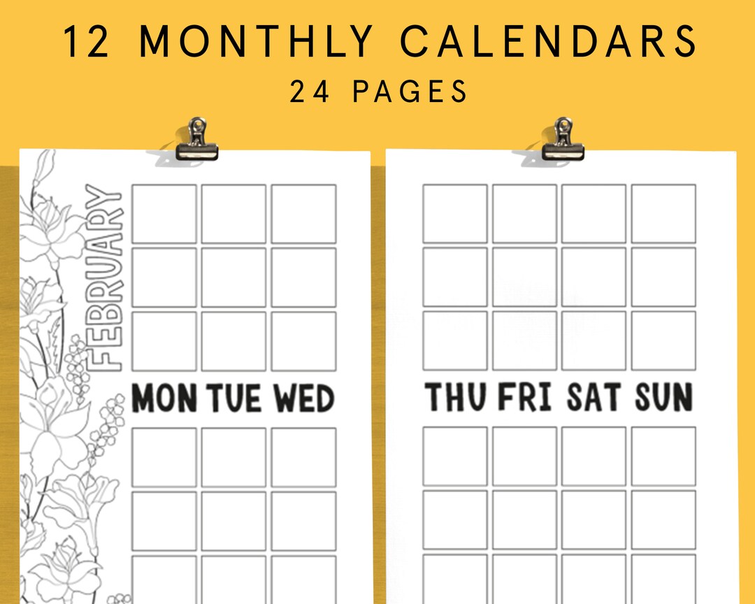 MONTHLY CALENDAR SPREADS Printable Floral Bullet Style Journal Template ...