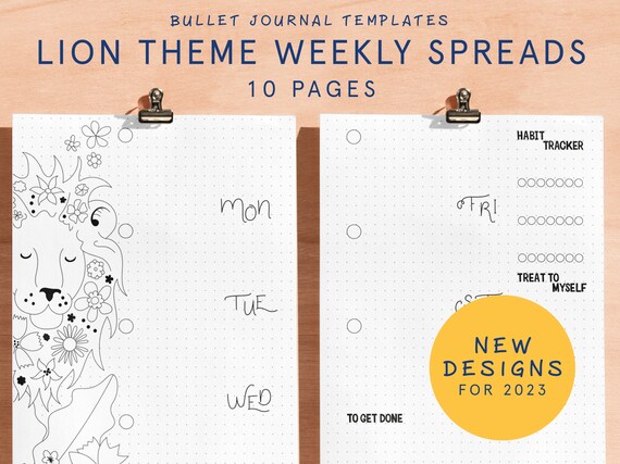 WEEKLY CALENDAR SPREADS Lion Theme Printable Bullet - Etsy