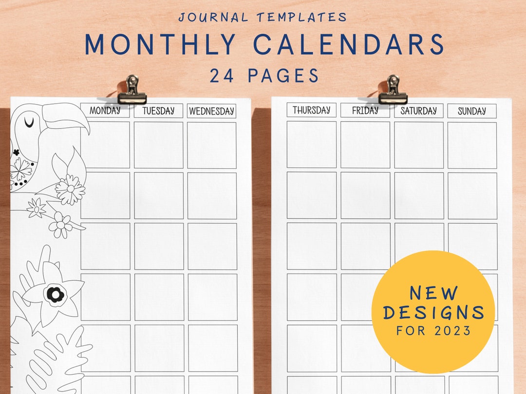MONTHLY CALENDAR SPREADS | Printable Bullet Style Journal Template ...