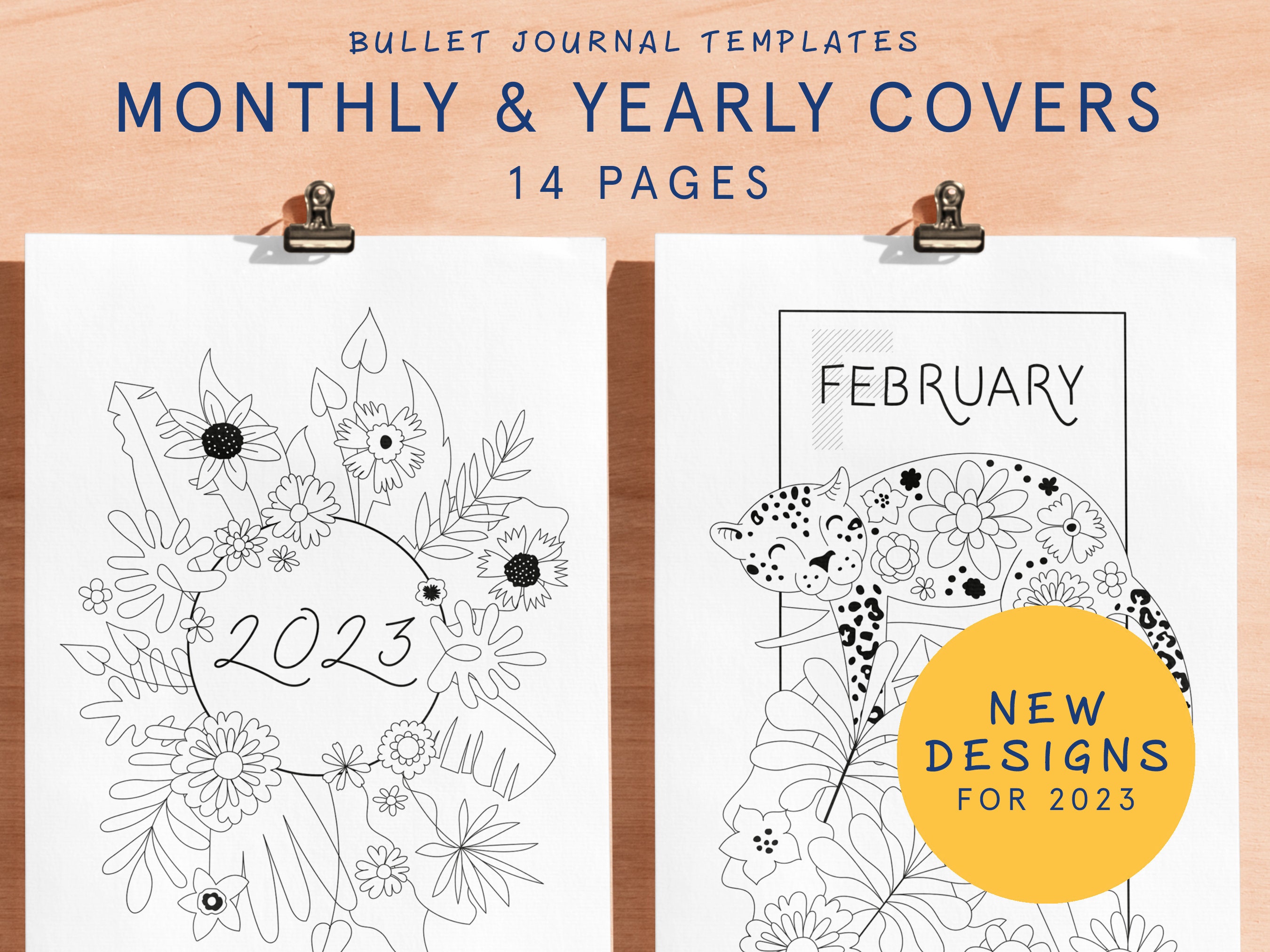 MONTHLY & YEARLY COVERS Printable Bullet Journal Template - Etsy