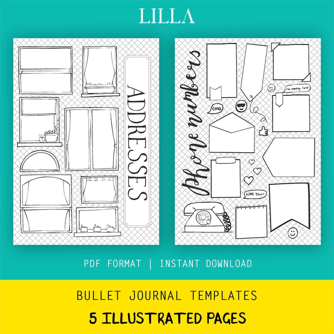 Bullet Style Journal Templates | Printable Collections Page | Address ...
