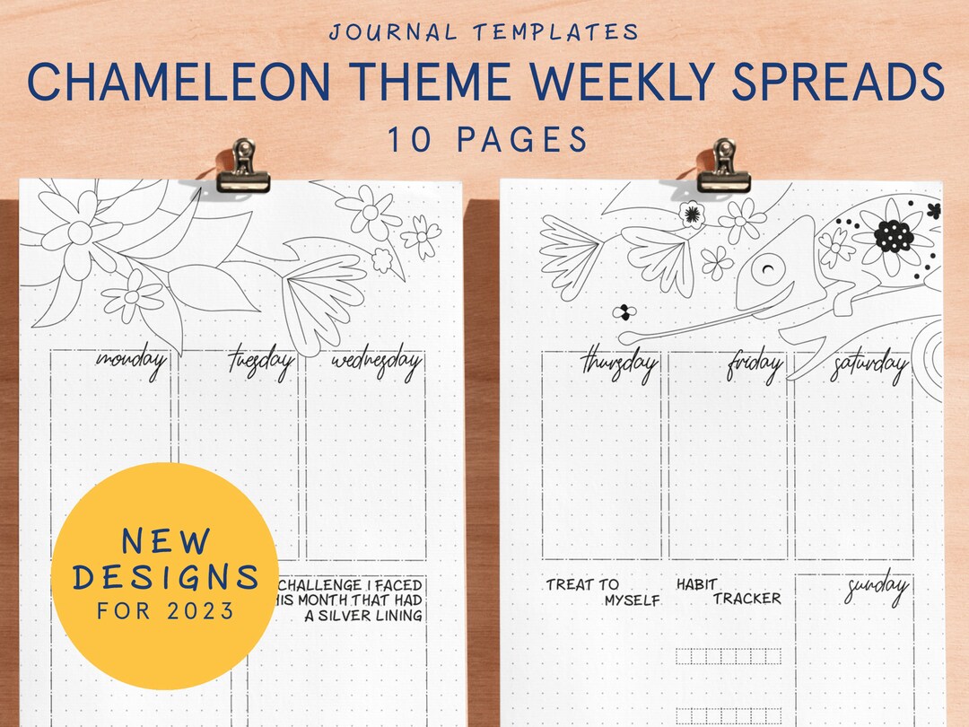 WEEKLY CALENDAR SPREADS Chameleon Theme Printable Bullet Style Journal ...