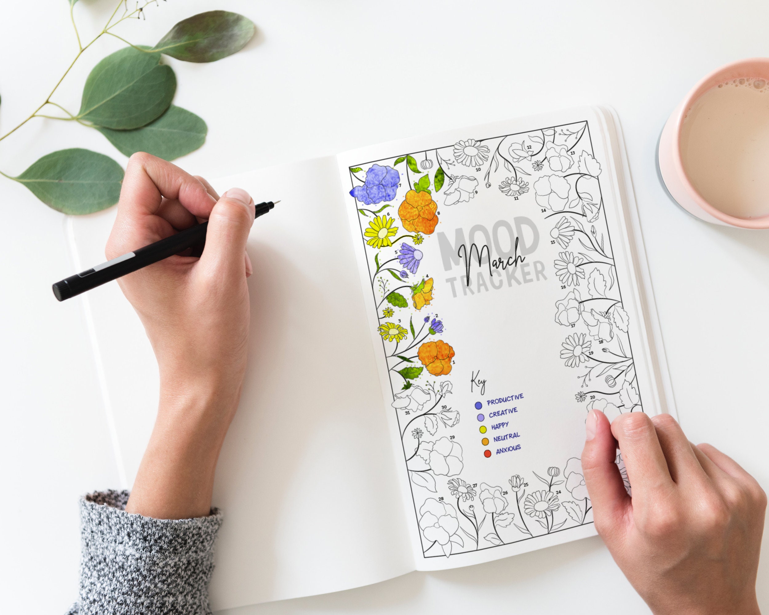 MONTHLY MOOD TRACKER Printable Bullet Journal Templates | Etsy