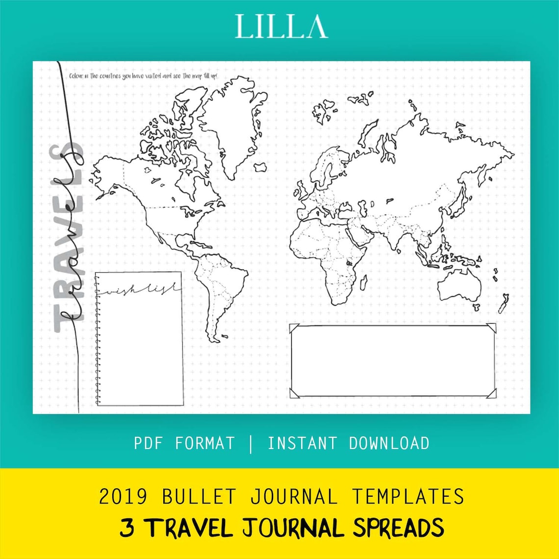 Travel journal template printable map - boldkool