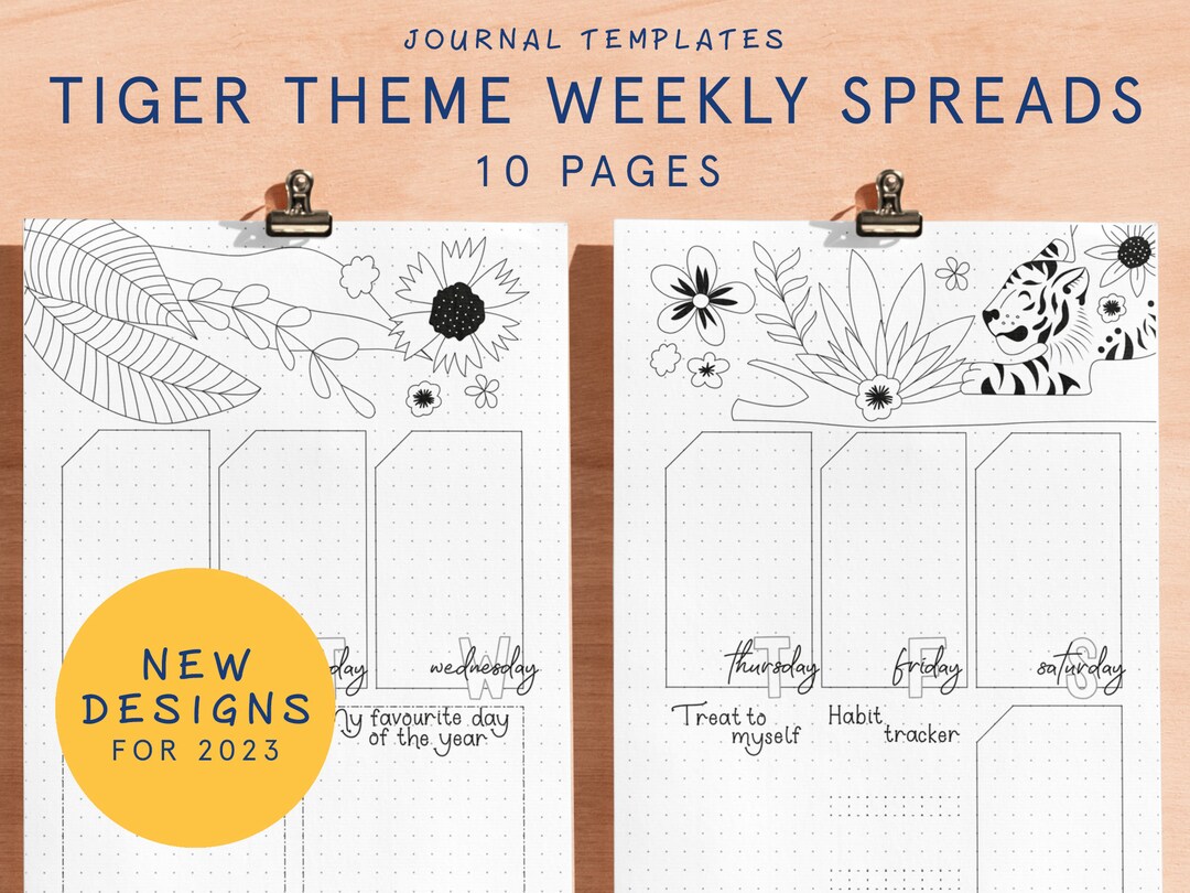 WEEKLY CALENDAR SPREADS | Tiger Theme | Printable Bullet Style Journal ...