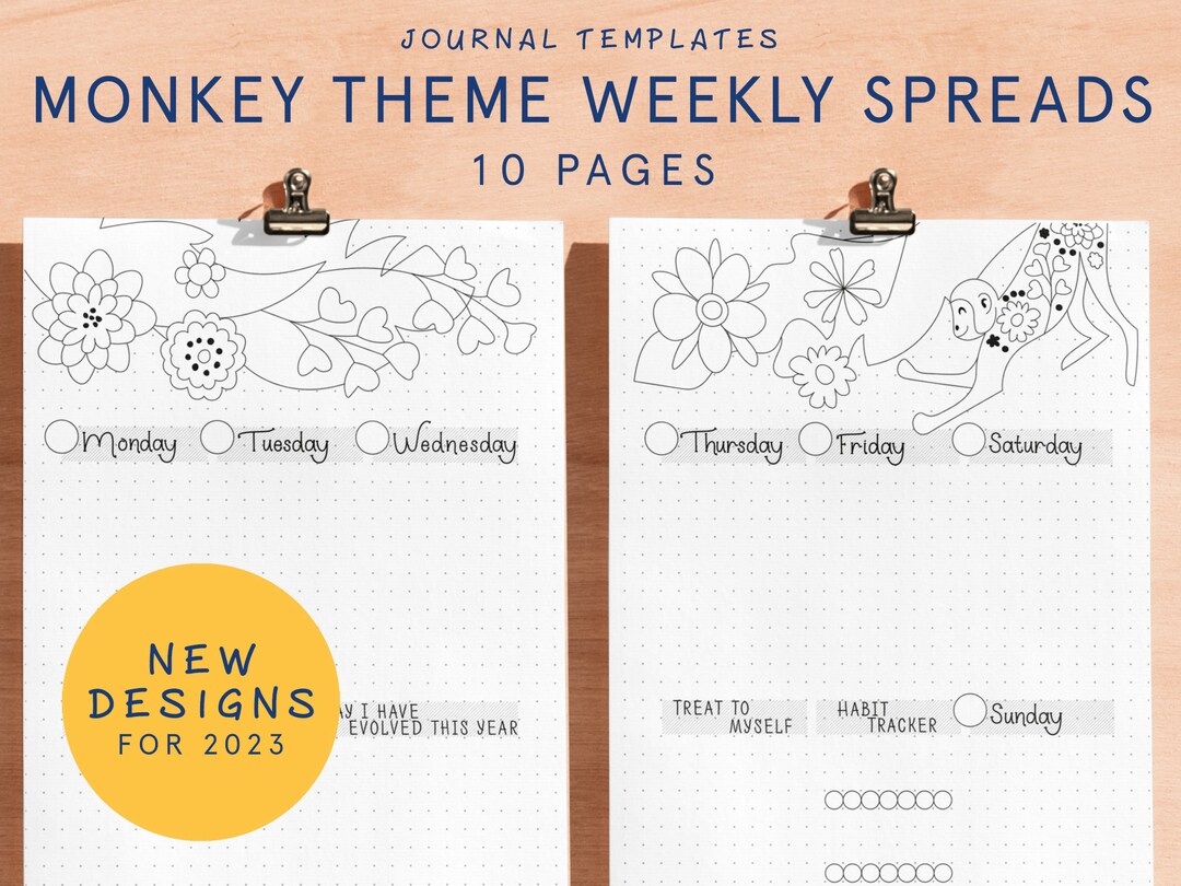 WEEKLY CALENDAR SPREADS | Monkey Theme | Printable Bullet Style Journal ...