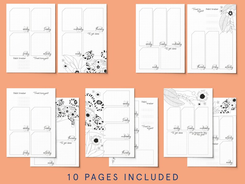 WEEKLY CALENDAR SPREADS Tiger Theme Printable Bullet - Etsy