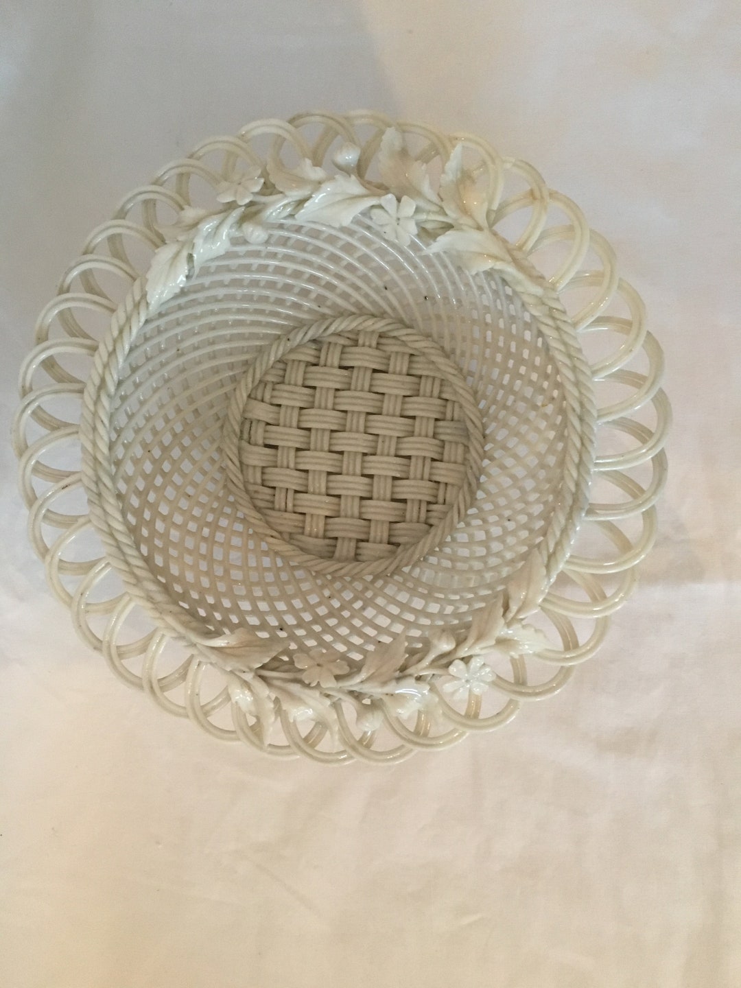 Antique Belleek Basket Weave Bowl - Etsy