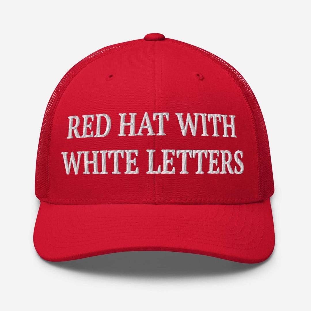 Red Hat With White Letters Trucker Cap Hat - Etsy