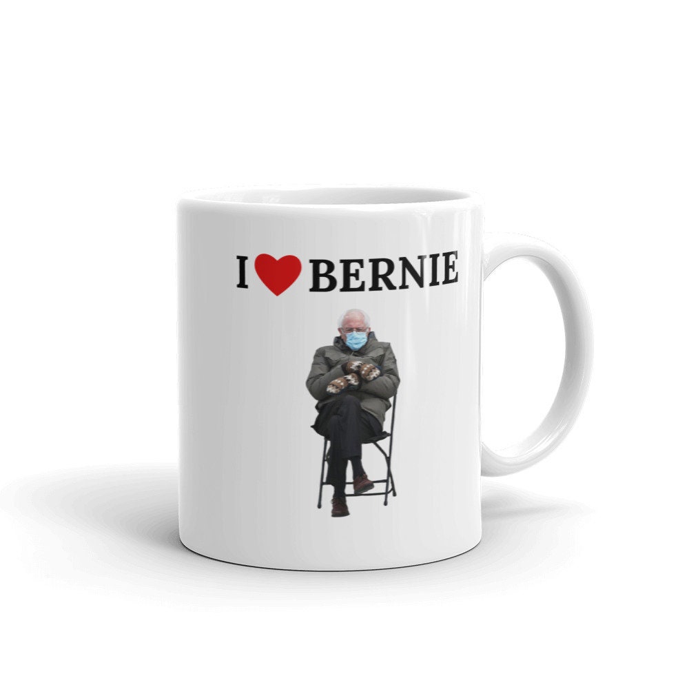 Bernie Sanders Chair Mittens Meme Inauguration I Love Bernie Coffee Mug ...