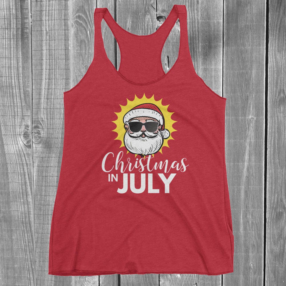Women's Christmas in July Tank Top Shirt - Santa With Sunglasses in the ...