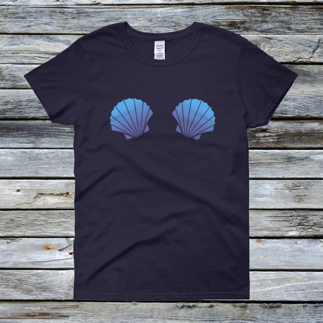 Lady's Mermaid Costume Seashell Bra T Shirt - Women's Seashell Bra ...