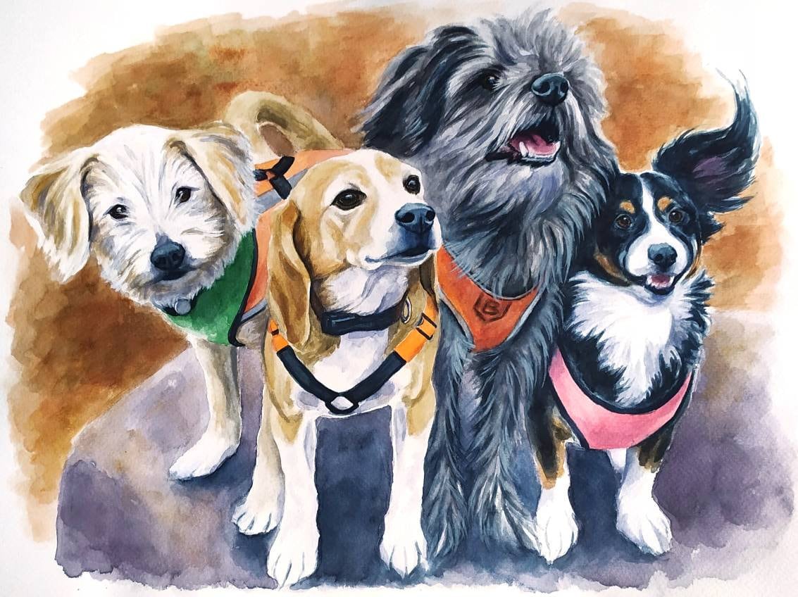 Custom portrait two dogs Personalized dog painting Dog owner gift ...