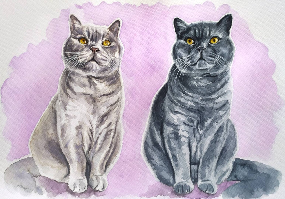 Custom Cats Portrait From Photo Cat Mom Gift Cat Dad Gift | Etsy