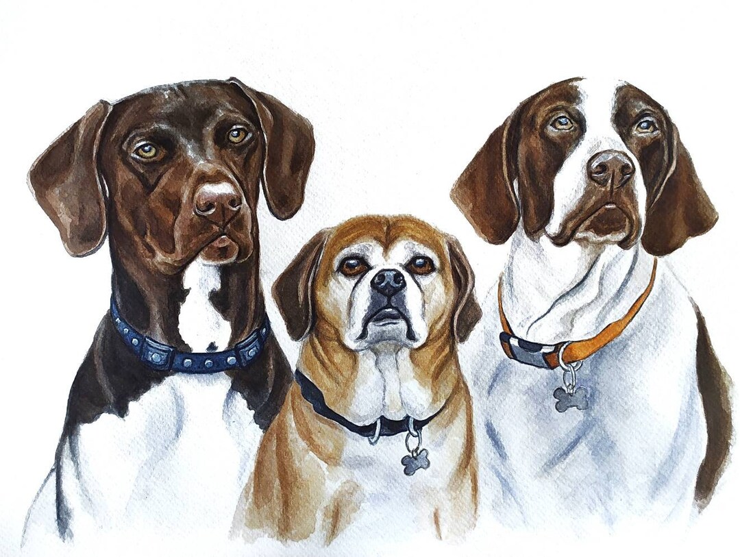Custom Three Dogs Portrait From Photo Hand Painted Dog Owner Gift Dog ...