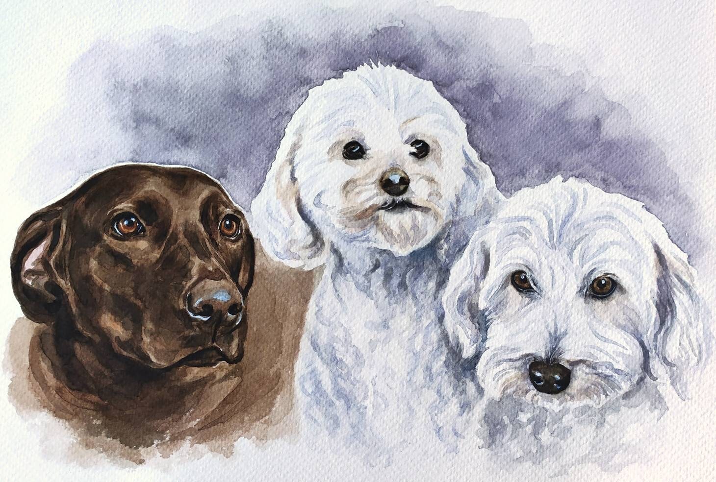 Custom Three Dogs Portrait From Photo Beagle Painting - Etsy UK