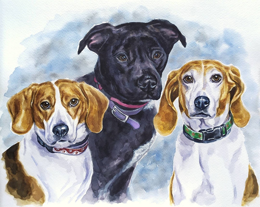 Custom Three Dogs Portrait From Photo Painted Dog Portrait Beagle ...