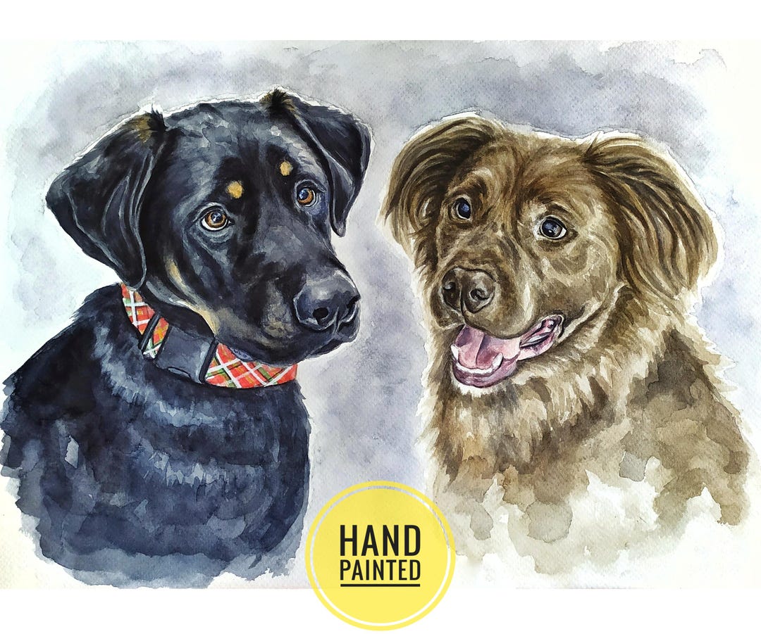 Custom Two Dog Portrait From Photo, Personalized Watercolor Painting ...