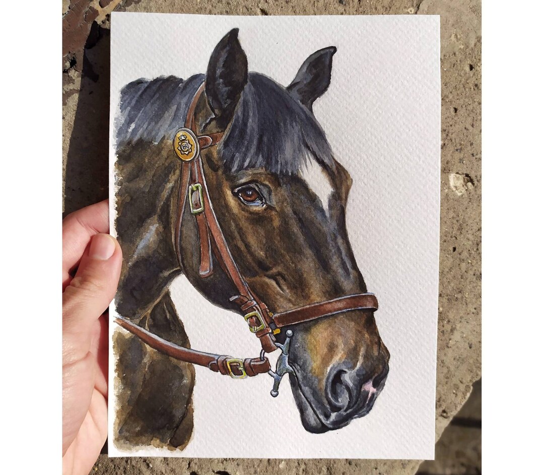Custom Horse Portrait From Photo Hand Painted Horse Drawing Equine ...