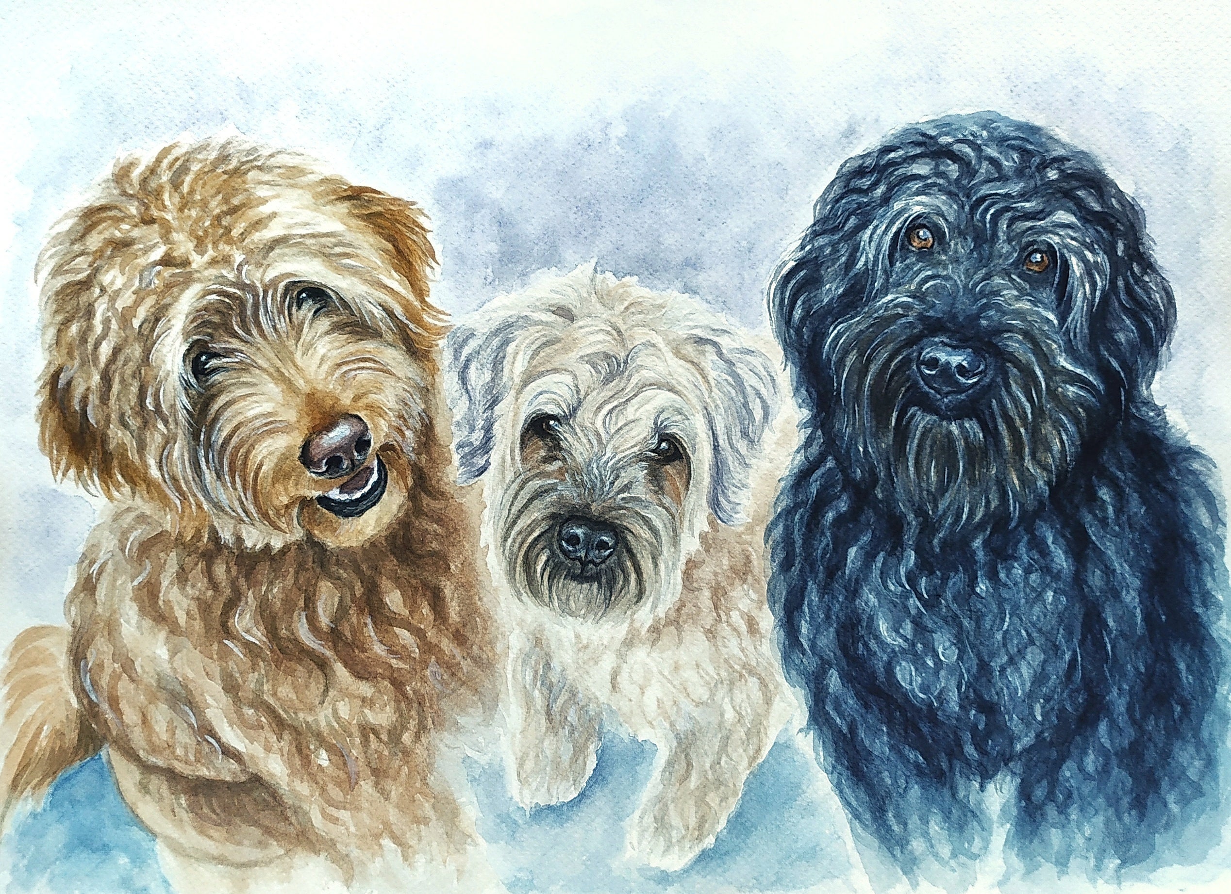 Custom Three Dogs Portrait From Photo Beagle Painting - Etsy UK
