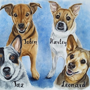 Custom Three Dogs Portrait From Photo Hand Painted Dog Owner Gift Dog ...