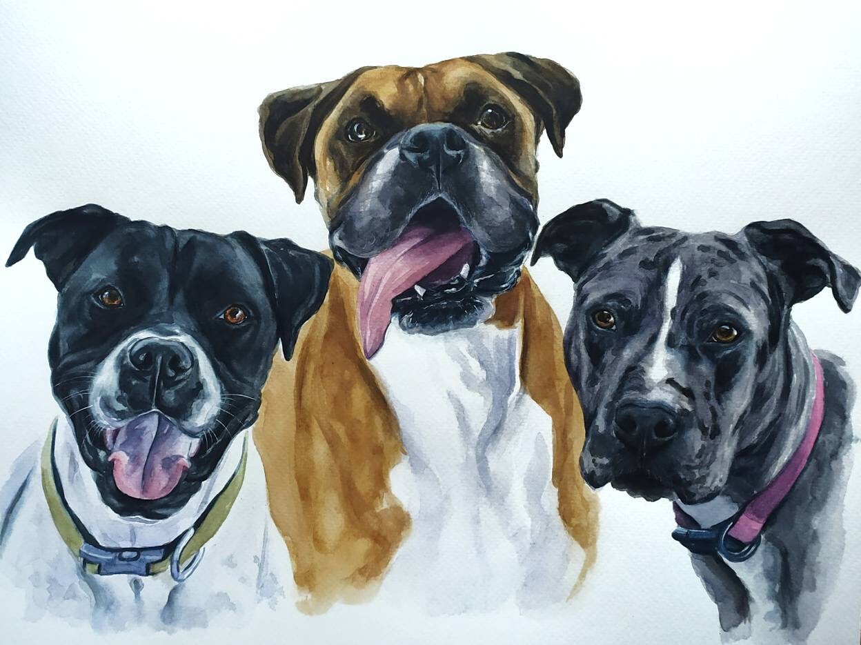 Custom three dogs portrait from photo Beagle painting | Etsy