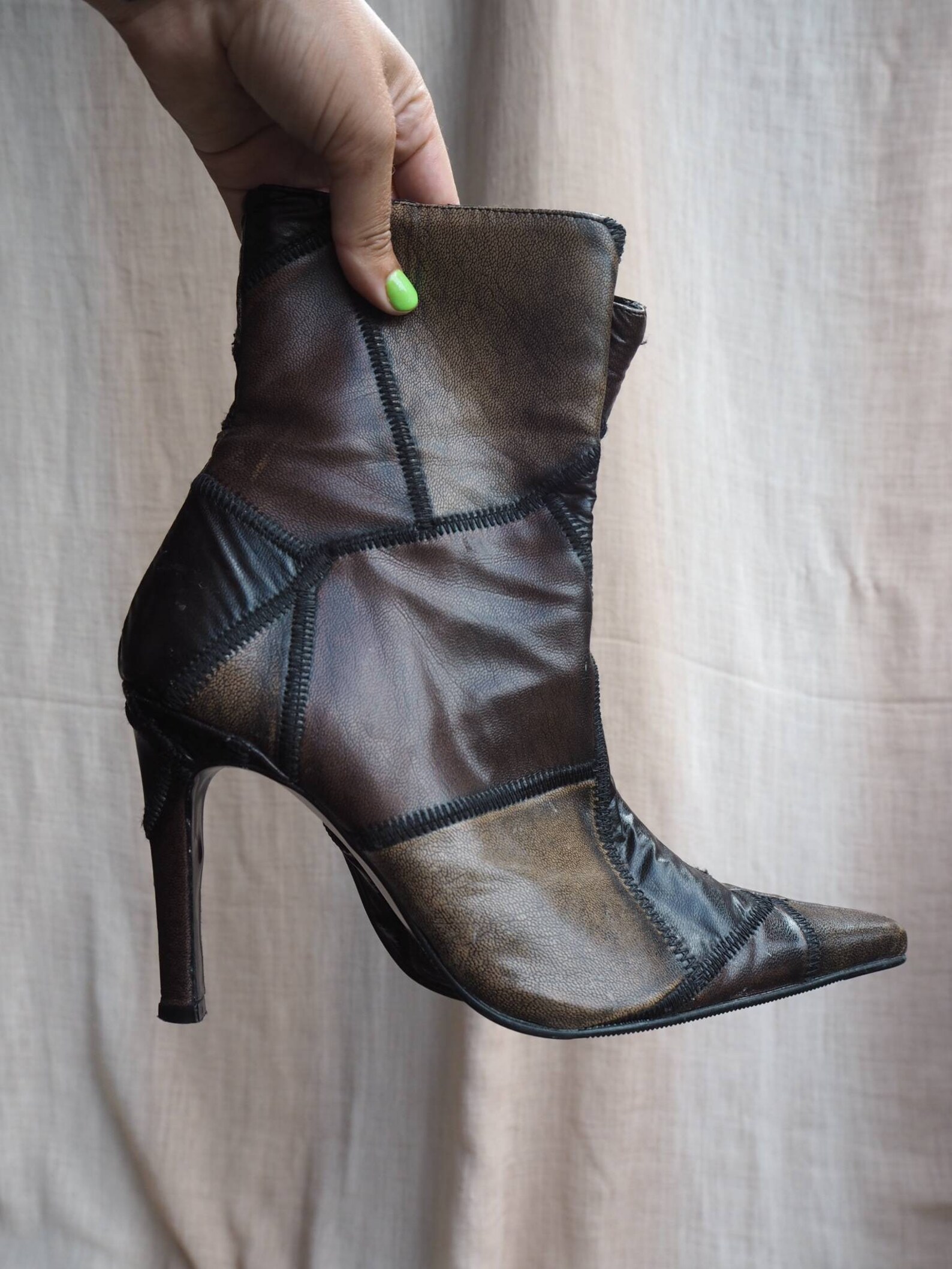 Y2K Patch Work Leather Boots | Etsy