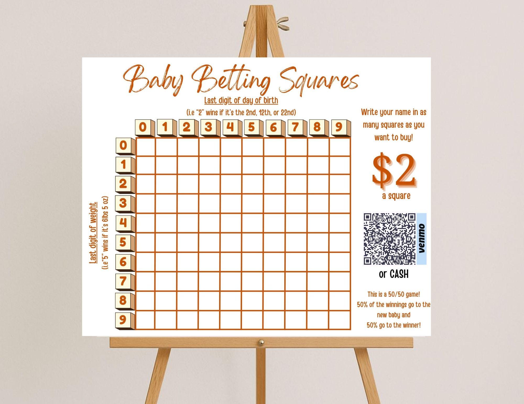 Baby Shower Betting Squares - Etsy