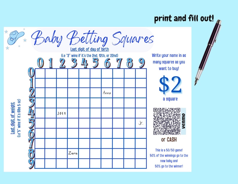 Western Baby Shower Betting Squares - Etsy