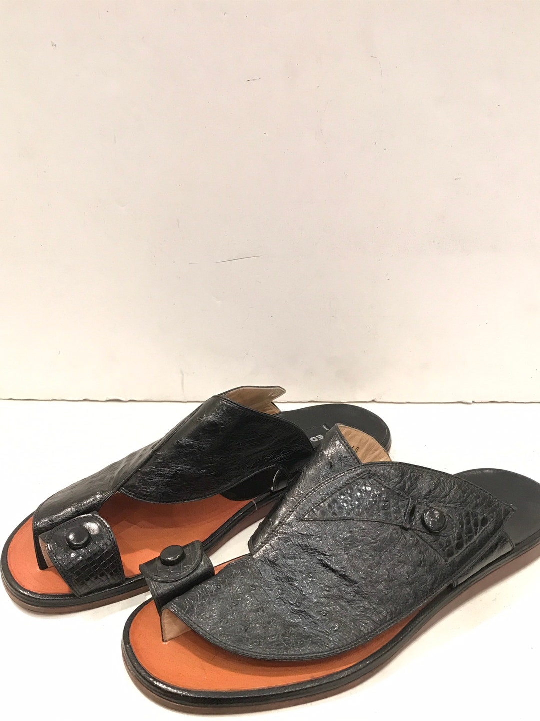1970 S Leather Thong Ostrich And Python Vintage Made In Italy Size 40 Etsy