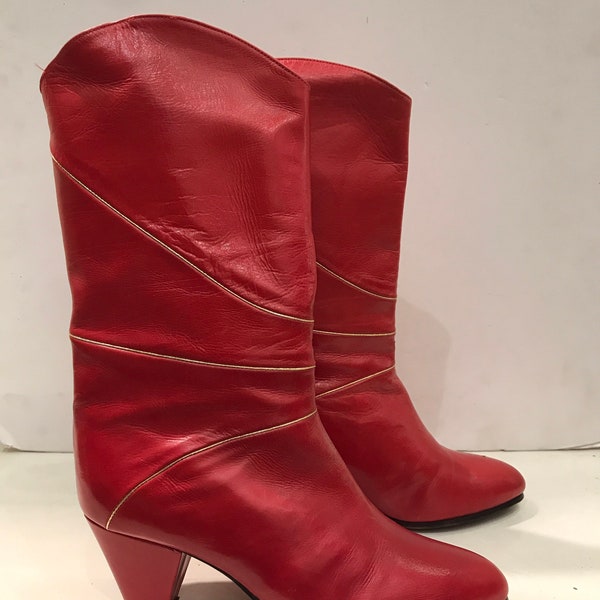 Red Leather Boots - Etsy