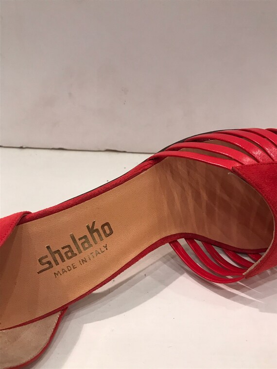 Sandales vintage en cuir et daim rouge bout ouvert / … - Gem