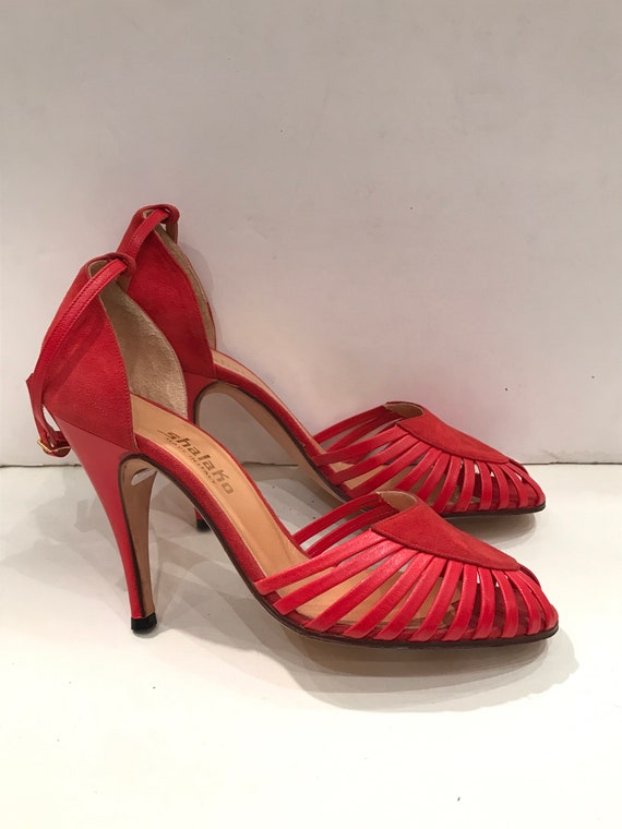 Sandales vintage en cuir et daim rouge bout ouvert / … - Gem