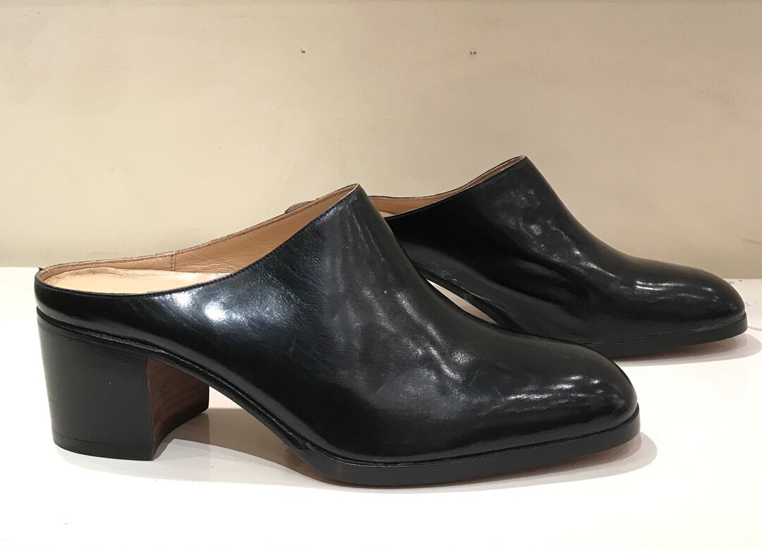 Vintage Navy Blue Leather Clogs/ Made in Italy/high Heels/size - Etsy