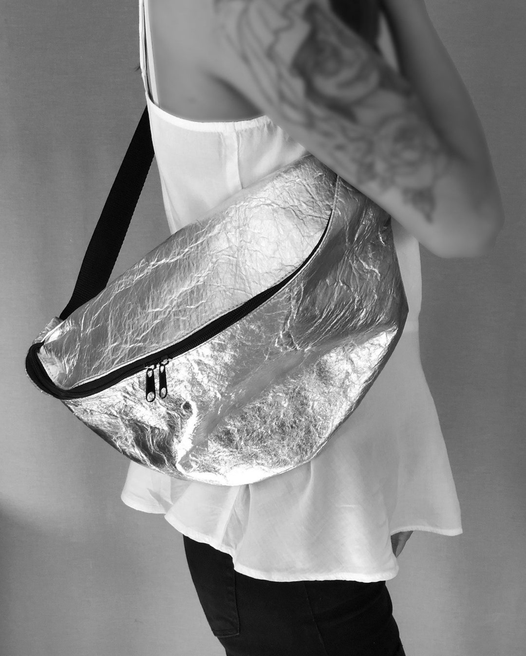 Large Handbag Belt Bag Xl Crossover Bag PINATEX® Gold or Silver BAG122 ...